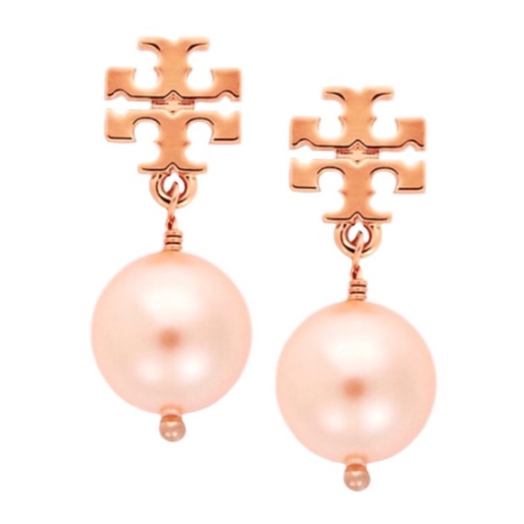 Tory Burch | Jewelry | Tory Burch Rose Gold Pearl Drop Logo Earrings ...